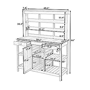 Polibi Potting Bench Table with 4 Open Shelves and 2 Drawers, 66" Large Farmhouse Wooden Outdoor Patio Workstation, Garden Potting Bench with Cabinet for Backyard, Mudroom (Brown)