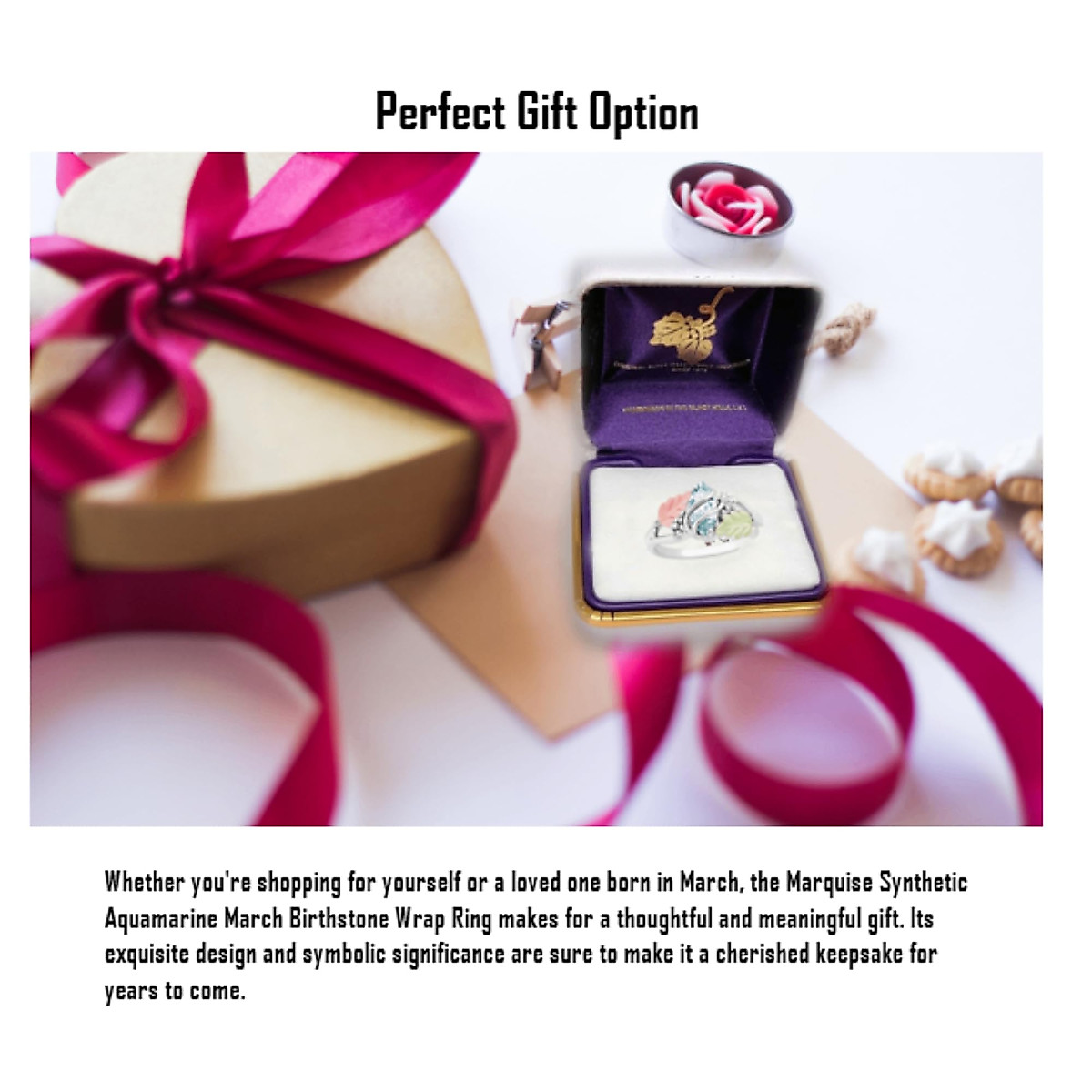 Marquise Synthetic Aquamarine March Birthstone Wrap Ring, Sterling Silver, 12k Green and Rose Black Hills Gold Size 5