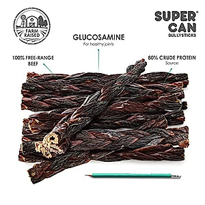 SUPERCAN BULLYSTICKS 12" Braided (30pc) Beef Bully Sticks for Small Medium Large Dogs - 100% Natural Dog Chews - Long Lasting Treats for Aggressive Chewers - Healthy Teeth - Free Range