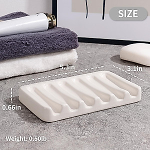 Soap Dish, Ceramic Self Draining Soap Holder, Beige Bar Soap Holder for Shower, Soap Dishes for Bathroom, Easy to Clean Keeps Soap Dry, ANTIS'S HOME
