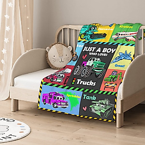 Truck Blanket,Car Gift for Boys,Just A Boy Who Loves Trucks Throw,Soft Tractor Flannel Blanket Lightweight Airplane Blanket Decor Tank Quilt for Kids Bed Sofa Car 40"x50" for Kid Boy