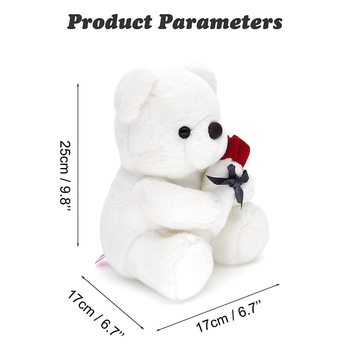 9.8'' Teddy Bear with Rose, Soft Plush Bear Doll Stuffed Animal Toys Valentines Day Decor Gifts for Her/Girlfriend Lover Mom Kids (White)