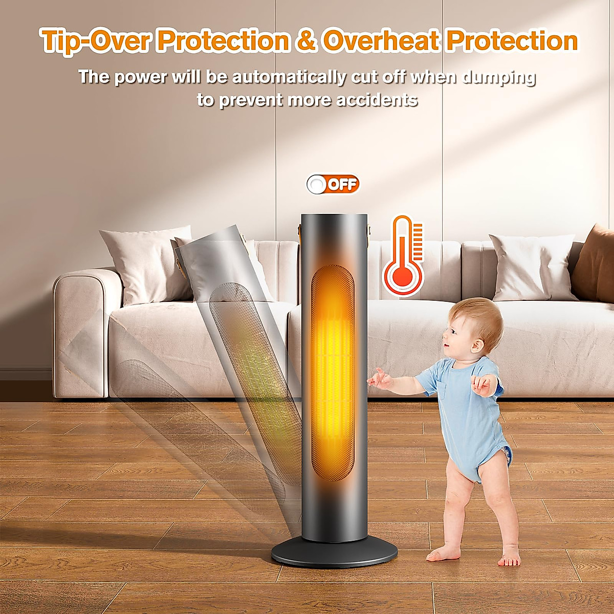 2-1 Electric Space Heaters For Indoor Use, 25" Tower Heater And Fan Combo, 70°Oscillating, 3S Instant Heating,1500W, 3 Heating & Fan Modes, Electric Portable Heater For BedroomOfficeHome, Dark Black