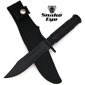 Snake Eye Tactical Serrated Blade 8.5 Inch Survival Knife Heavy Duty Stainless Steel with Kit & Nylon Sheath (Black)