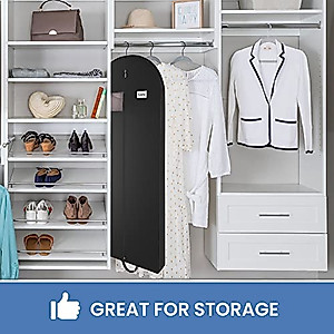 Black Garment Bag for Travel and Storage with Zipper and Eye-Hole, Carry Handles for Suits Tuxedos Dresses Coats 26 inch x 65 inch x 5 inch