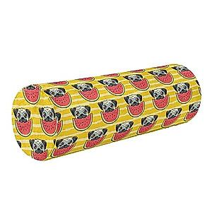 Vnurnrn Cute Pug Dog Watermelon Neck Support Pillow Round Neck Roll Bolster Cylinder Pillow Cervical Pillows Round Neck Pillow for Leg Knee Back Head Support for Bedroom Camp Work Women Men