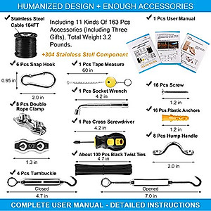 Newleray String Light Hanging Kit with 164 Ft Nylon Coated Stainless Steel 304 Wire Rope Suspension Kit Included Enough Accessories, Use Manual,Humanized Collocation,Outdoor