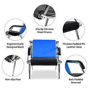 Waiting Room Chair with Armrest 1 Seat Blue Black PU Leather Office Furniture Guest Seating Lobby Conference Reception Chair Visitor Guest Sofa for Office Airport Clinic Hospital Bank Salon Barber