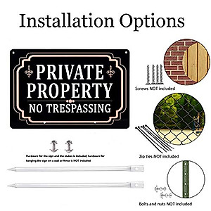 Kichwit 2 Pack Private Property No Trespassing Sign, Aluminum, 12" x 8", 14" Metal Stakes Included (2)