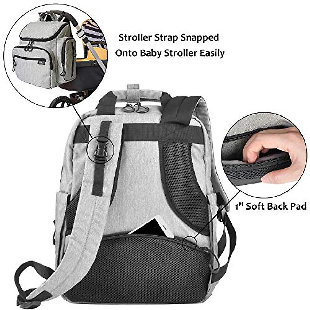 Baby Diaper Bag Backpack with Changing Pad, Changing Backpack with 13 Pockets and Stroller Straps, Large Capacity, Grey, Best Gift for Mom/Wife