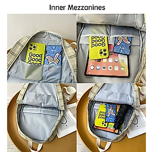 JHTPSLR Light Academia Aesthetic Backpack Plaid Preppy Backpack Teen Girls Book Bags Back to School Backpack Supplies (Light Grey)