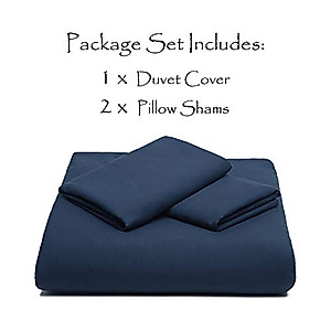 Chanasya Solid Duvet Cover Set - Duvet Cover (90” x 90”) & 2 Pillow Shams (20” x 26”) - 3-Piece Set - Midnight Blue, Queen Size