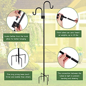 Whonline Double Shepherds Hook,2 Pack,92 Inch,5 Base Prongs Heavy Duty,Two Sided Garden Pole,Hanging Plant Baskets Solar Light Lanterns Garden Plant Hanger Stands