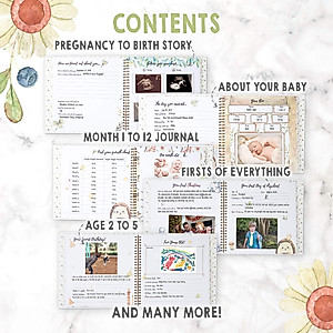 Newborn Baby Keepsake Set Bundle - Baby First 5 Years Memory Book & Baby Handprint Footprint Keepsake Photo Frame - Baby Nursery Art Kit and Journal For Baby Boys & Girls