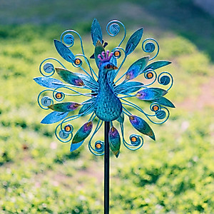 Stargarden 58 Inch Peacock Wind Spinner-Double Wind Sculpture Metal Windmill for Garden Patio Yard Decor