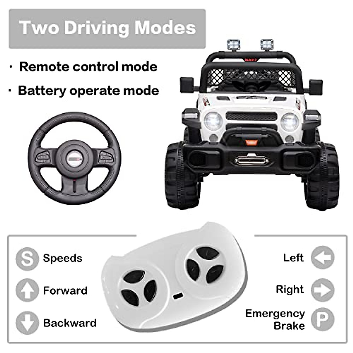 MOLACHI Kids Ride On Truck,12V Kids Electric Vehicles with Remote Control, Powered Ride on Toy Car with Large Seat, Safety Belt, Music, MP3, Ride on Toys for Age 3-5 Years Old(White)