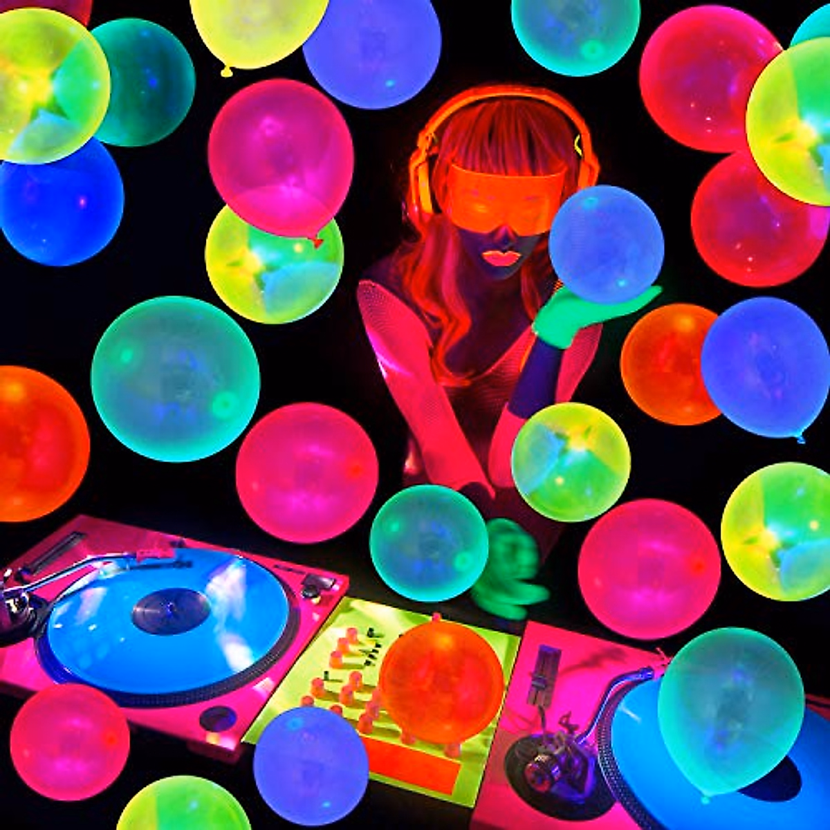Neon Glow Party Balloons Glow in the Dark Balloons 12 Inch UV Latex Blacklight Balloons for Fluorescent Party Supply (60)