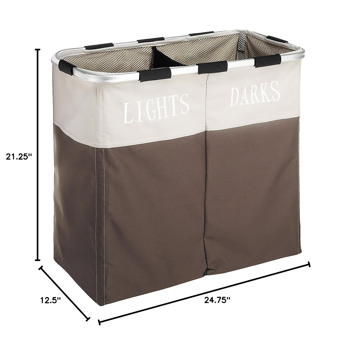Whitmor Easycare Double Laundry Hamper - Lights and Darks Separator - Java