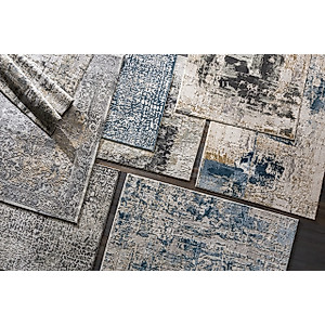 Mark&Day Area Rugs, 8x10 Bayonne Modern Dark Blue Area Rug, Blue White Yellow Carpet for Living Room, Bedroom or Kitchen (7'10" x 10'2")