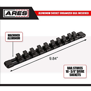 ARES 24001-10-Piece 3/8-Inch Drive Low Profile Impact Torx Bit Driver Set - Chrome-Moly Steel & Manganese Phosphate Coating - Star Bit Size Range T25-T70 - Reusable Storage Rail