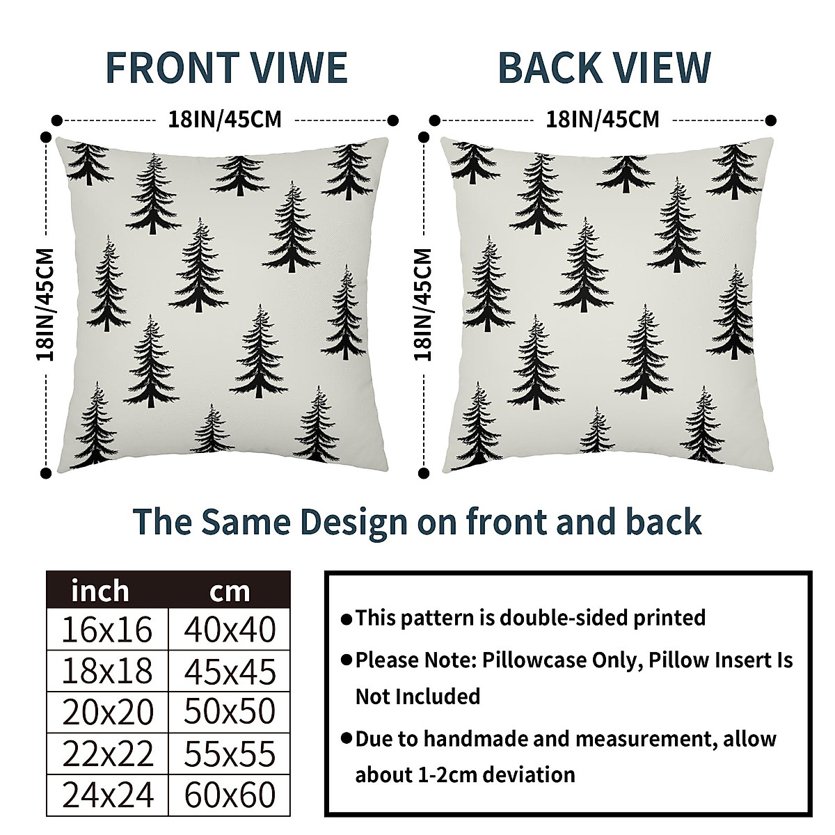 KSLIDS Black Christmas Tree Pillow Covers Set of 2 Xmas Trees Geometric Square Throw Pillows Couch Winter Holiday Pillow Cases Rustic Farmhouse Christmas Decor Home Sofa Porch Bed Outdoor 18x18 Inch
