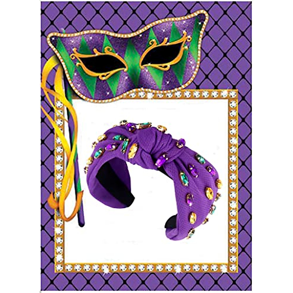 Mardi Gras Headband Rhinestone Cross Knotted Turban Hair Hoop Carnival Crystal Twist Velvet Wide Hairband Party Hair Accessory