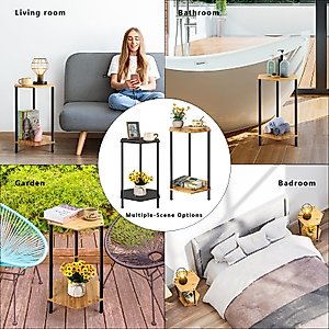 SEHERTIWY Bamboo Side Table Set of 2, Hexagon Nightstands for Bedrooms, Side Tables for Small Spaces, Modern Coffee Table, 2 Tiers Rustic Accent Tables for Bedroom