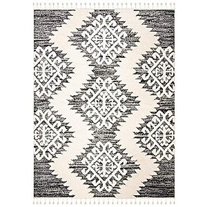 SAFAVIEH Moroccan Tassel Shag Collection 8' x 10' Ivory/Grey MTS652F Boho Non-Shedding Living Room Bedroom Dining Room Entryway Plush 2-inch Thick Area Rug