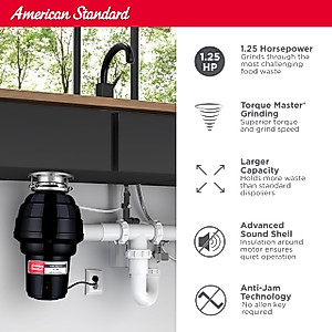 American Standard 10-US-AS-12 Garbage Disposer, 1.25 HP, Black