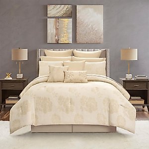Stratford Park 13 Piece Gold Comforter Set, Cozy & Warm, King Size, Girls Bedding, All Season Bedding Set, Unique Pattern, Matching Decorative Pillows, Pillow Sham