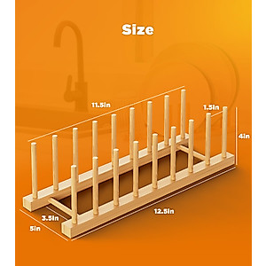 RISHTEN Bamboo Dish Drying Rack, 2 Pack Wooden Storage Holder Organizer for Plate/Bowl/Cup/Book/Pot/Lid/Cutting Board Drying Rack Stand Holder