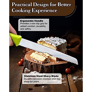 Cook N Home Bread Slicer Knife 10-Inch, Wavy Serrated High Carbon German Stainless Steel Sharp Kitchen Knife, Ergonomic Handle, Green