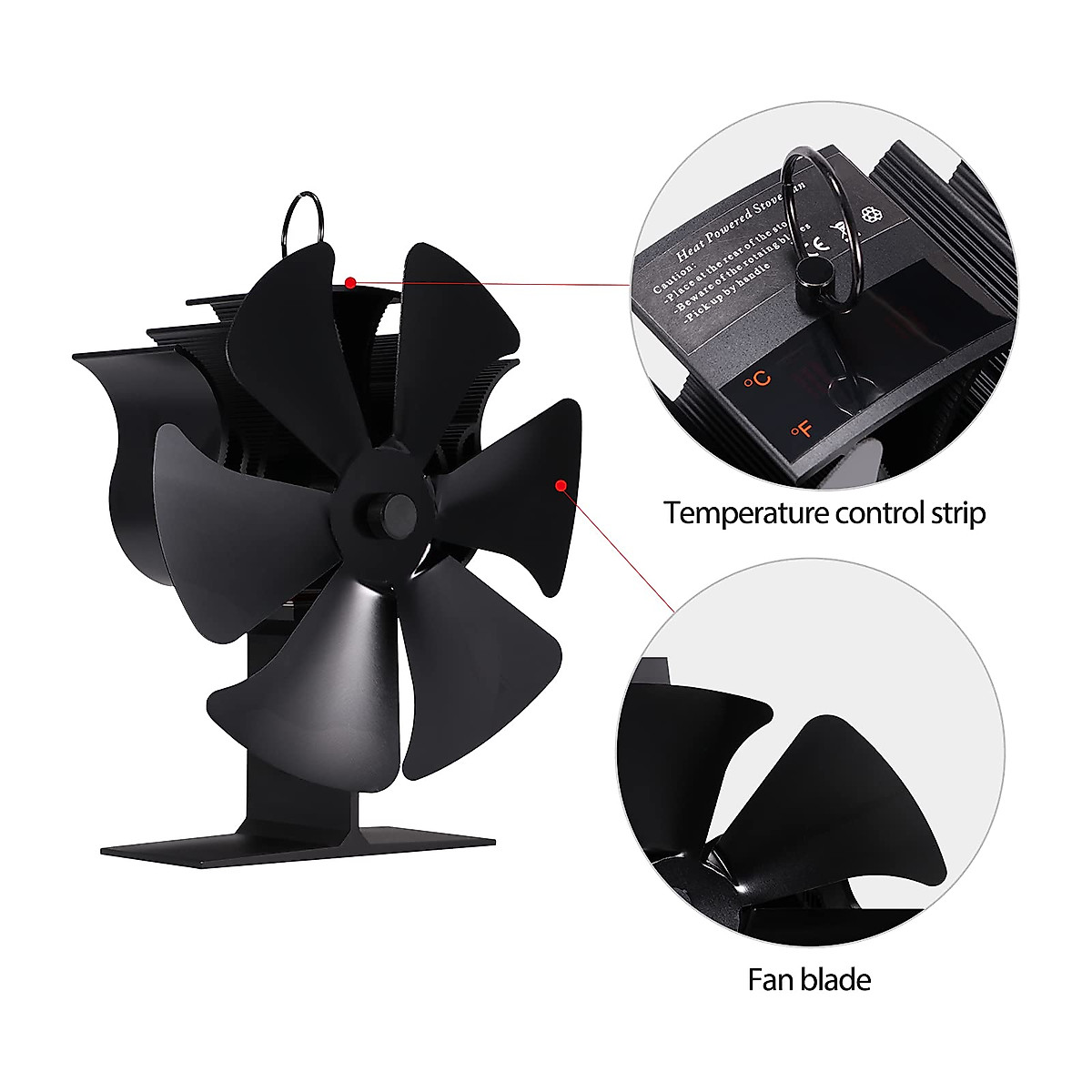 Ahageek Fire Fans for Stove, 6-Blades Stove Fan Silent Operation with Stove Thermometer for Wood/Log Burners/Fireplace Fan/Eco Friendly & Increased Efficient for Large Room