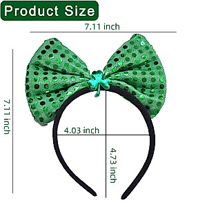 HAKJXOS St. Patrick's Day Headbands Cute Green Bow Sequin Headbands Hair Accessories for Women Men Holiday Party Cosplay Hair Bands Supplies 1 Pcs