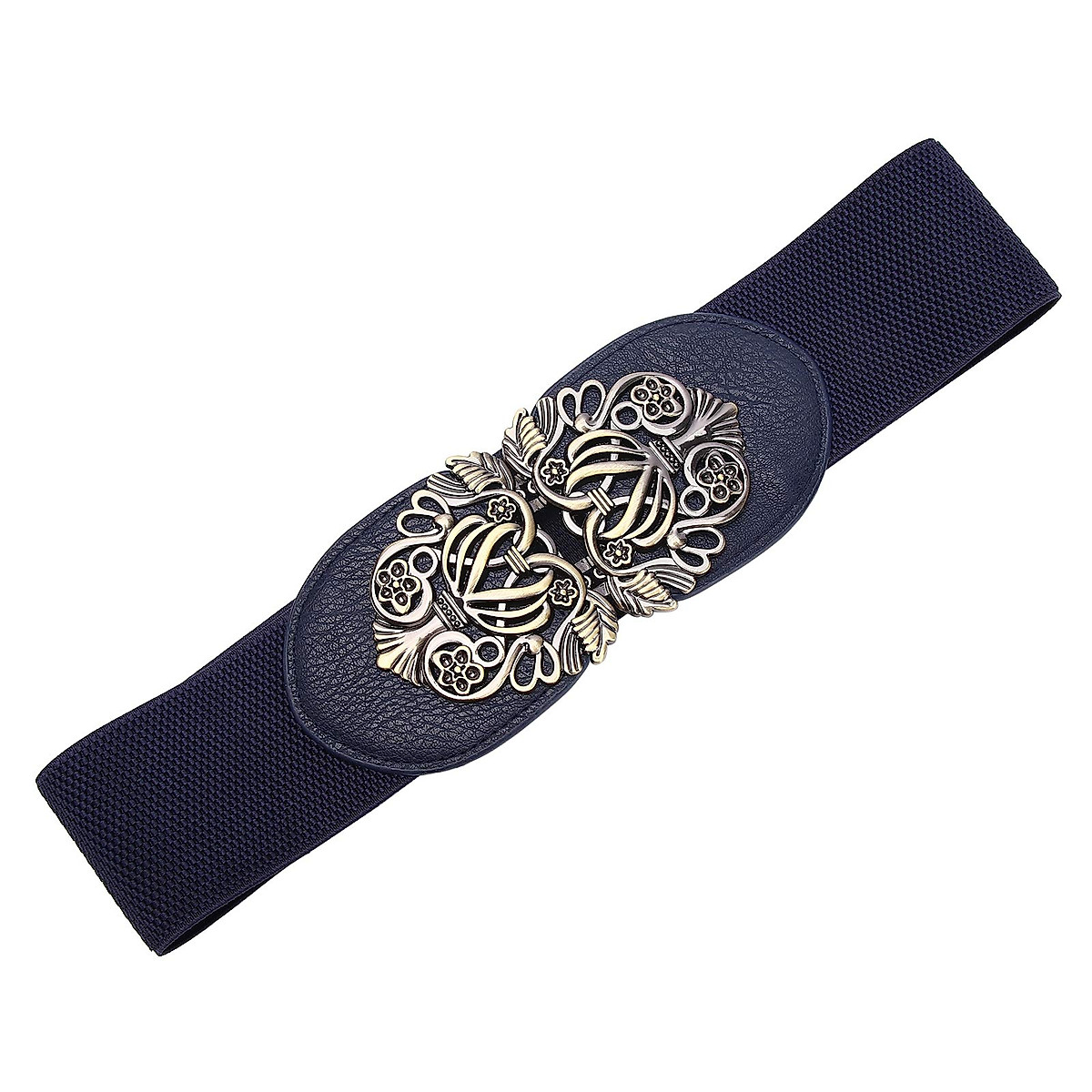 Syuer Women Retro Style Stretchy Waist Belt Vintage Elastic Wide Dress Belts (L-XL (31”-37”), Navy Blue)