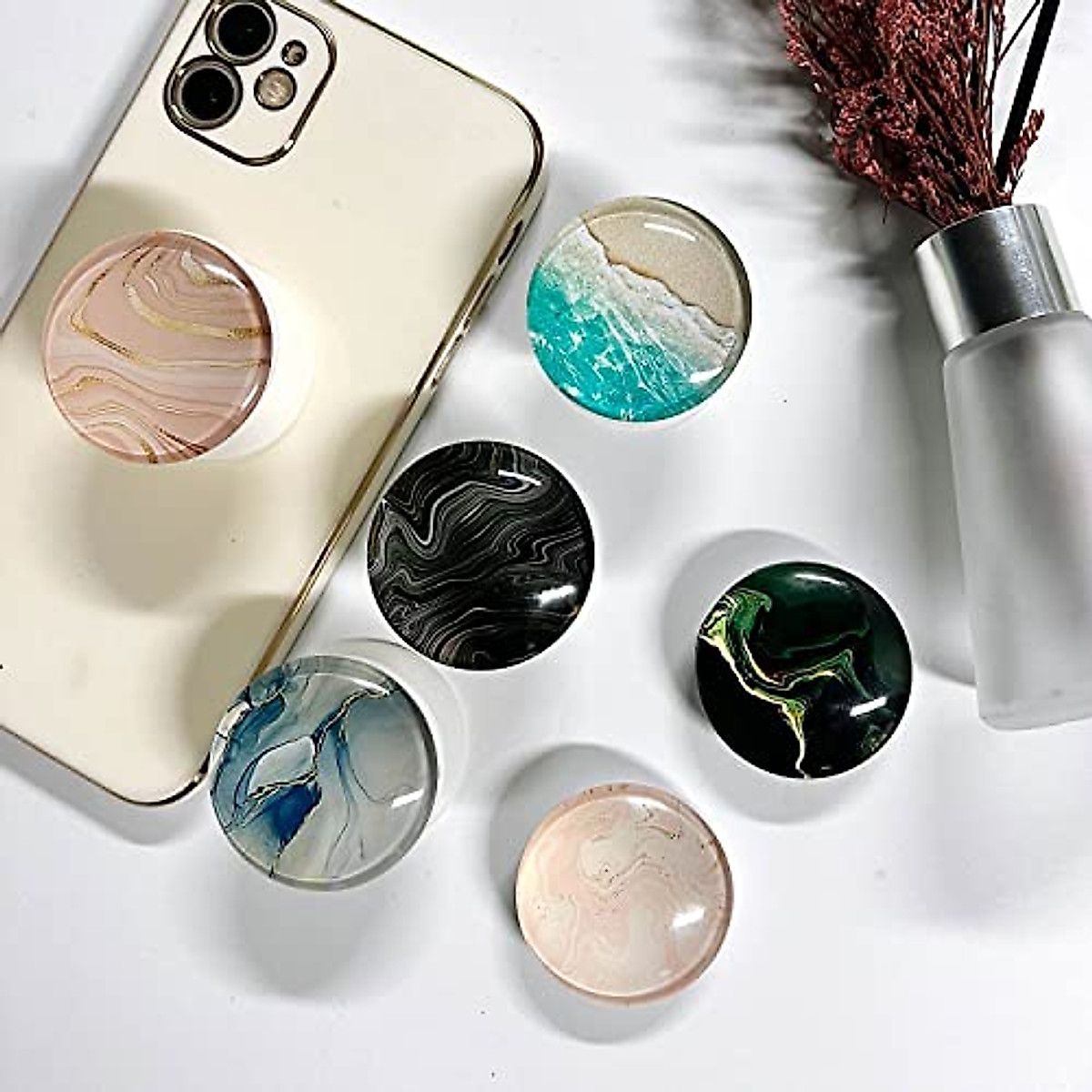 WUYULB Clear Crystal Glitter Collapsible Expandiing Moblile Phone Grip Stand Holder for Smartphones and Tablets Cell Phone Accessory (Blue Ocean Beach)