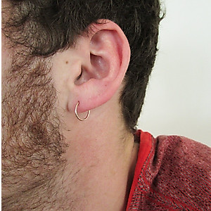 Tiny 14K Gold Thin Continuous Endless Hoop Earrings (1mm Tube) (12mm - Rose Gold)