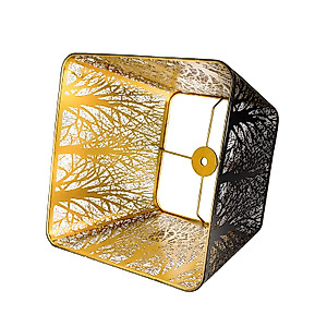 Medium Square Lamp Shades, ALUCSET Metal Lampshade with Pattern of Trees for Table Lamp and Floor Light, 7 x 10 x 7.5 Inch, Pattern of Trees (Black/Gold)