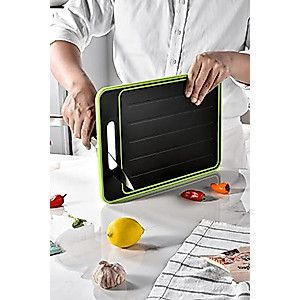 Bandeja de Descongelación - Tabla de cortar 4 en 1, Tabla Multifuncional con Afilador de Cuchillo, Rallador de ajo, Tabla para descongelar carne, Tabla de cortar antideslizante doble cara.