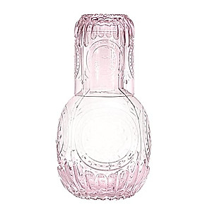 RockTrend Retro Clear Glass Bedside Night Water Carafe with Tumbler Glass, Relief Glass Pitcher And Cup Night Set