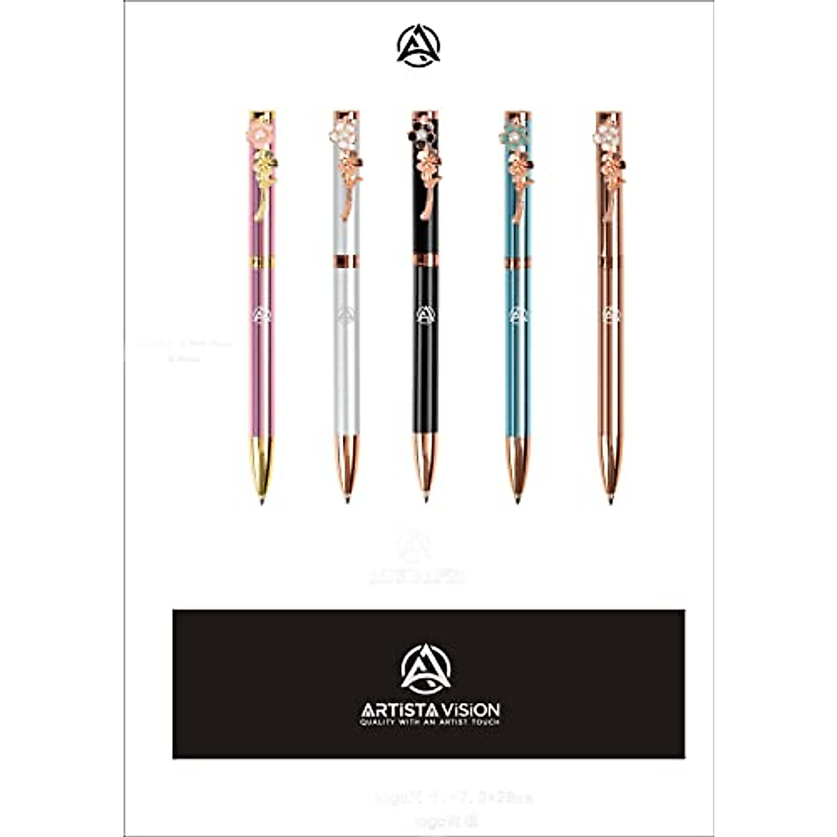 Artista Vision Flower Clip Design Womens Pen with Gift Box (Rose Gold) Cute pen for a nice Gift. Black pen ink. Nice rose gold pen people who like fancy pens