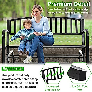 Metal Outdoor Glider Bench Waterproof Patio Glider Bench Porch Glider Swing Rocking Chair Glider with Powder Coated Frame for Garden Porch Balcony Backyard Lawn