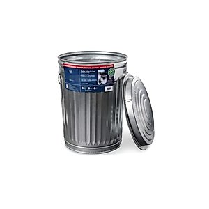 Generic Galvanized Steel Trash Can - Trash Can with Lid - Galvanized Trash Can with Lid - Metal Trash Can - Outdoor Garbage Can with Lid -Steel, Gray - Pre-Galvanized Trash Can with Lid Round