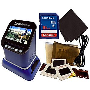 Wolverine F2D Saturn Digital Film & Slide Scanner - Converts 120 Medium Format, 127 Film, Microfiche, 35mm Negatives & Slides to Digital - 4.3" LCD, 16GB SD Card, Z-Cloth & HDMI Cable Included (Blue)
