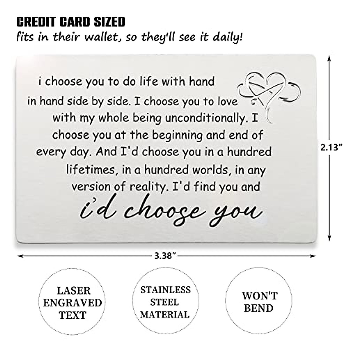 clesellix Love Note Wallet Insert Card, Engraved Wallet Insert Card for Men, Him, Boyfriend Valentine Wedding Anniversary Christmas Birthday Gifts Stocking Stuffer Christmas Predeployment Gift WC5