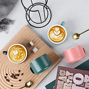 ZEBERBO Ceramic Cappuccino Cup, Espresso Cups Set of 4 with Metal Stand, 8 oz Stackable Porcelain Coffee Mugs, Demitasse Cappuccino Cups Set for Latte,Coffee,Cafe Mocha,Tea, Cafe Mocha 4