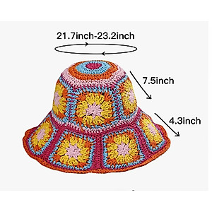 Women Straw Sun Hat Floral Woven Crochet Bucket Hat Y2k Aesthetic Accessories Beach Hat Hand Woven Boho Foldable Cap (Beige,One Size)