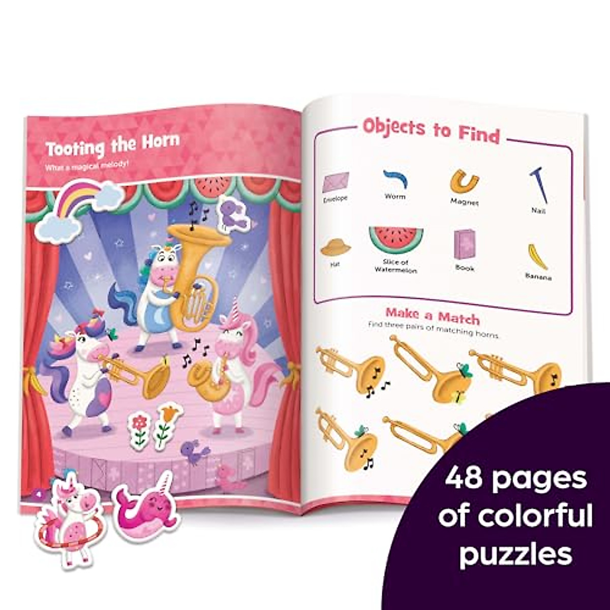 Unicorn Hidden Pictures Puffy Sticker Playscenes: Unicorn Sticker Activity Book, 50+ Reusable Stickers, Decorate Pictures and Solve Puzzles, Sticker Book for Kids (Highlights Puffy Sticker Playscenes)