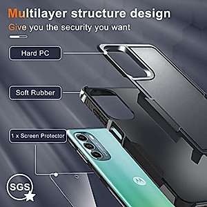 Motorola Moto G Stylus 5G 2022 Case with Tempered Glass Screen Protector,Heavy Duty Rugged Shockproof Full Body Protective Phone Cover,Black Matte