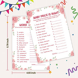 OLOUTAB Baby Shower Games for Girl-2 Games(50 of Each),Baby Shower Word Scramble Game&Price is Right,Double-Sided,Thick Cardboard,Fun,Hilarious,with Answer Keys